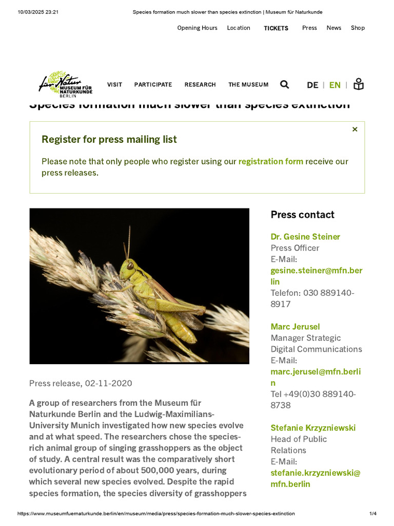 Species Formation Much Slower Than Species Extinction - Museum Für ...