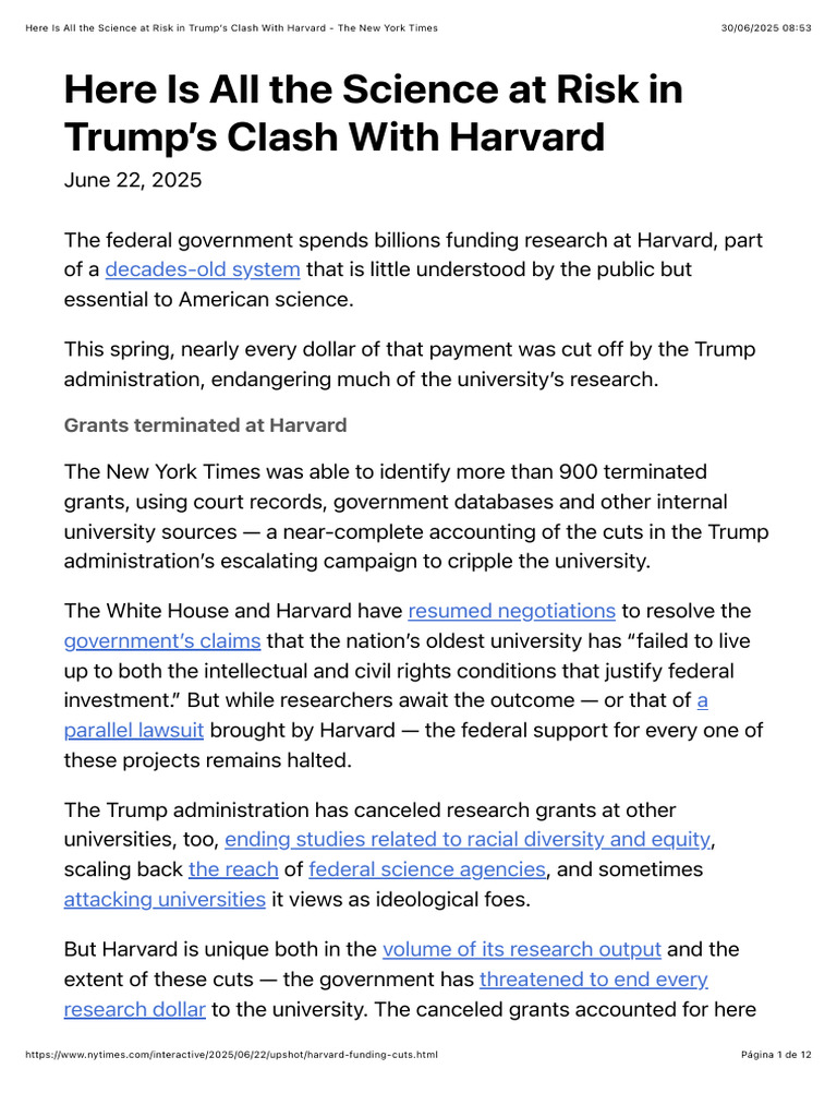 Trump’s Funding Cuts Threaten Harvard Science | PDF | Chronic Condition ...