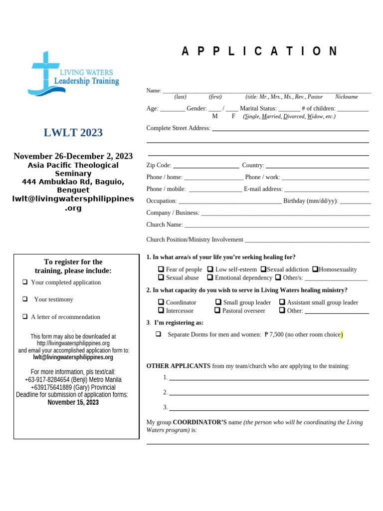 LWLT Application Form 2023 | PDF