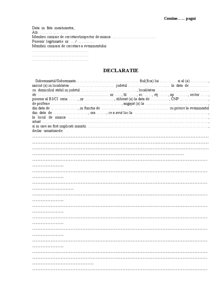 Declaratie Martori Accident Munca | PDF