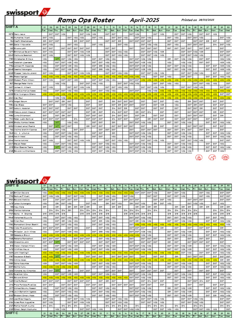 Ramp Ops Roster April Final 1 | PDF