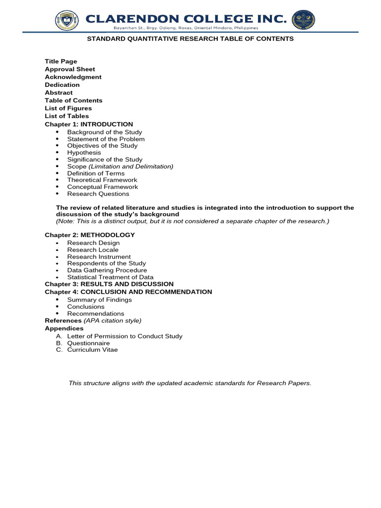 Quantitative Research Standard Table of Contents | PDF