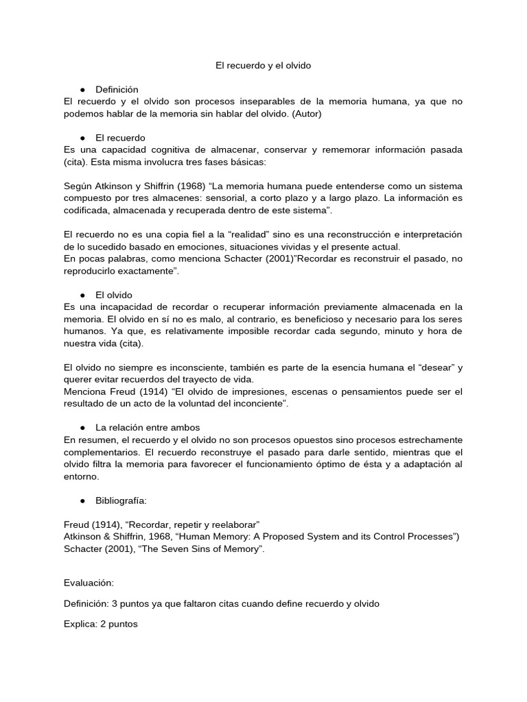 Recuerdo y El Olvido | PDF