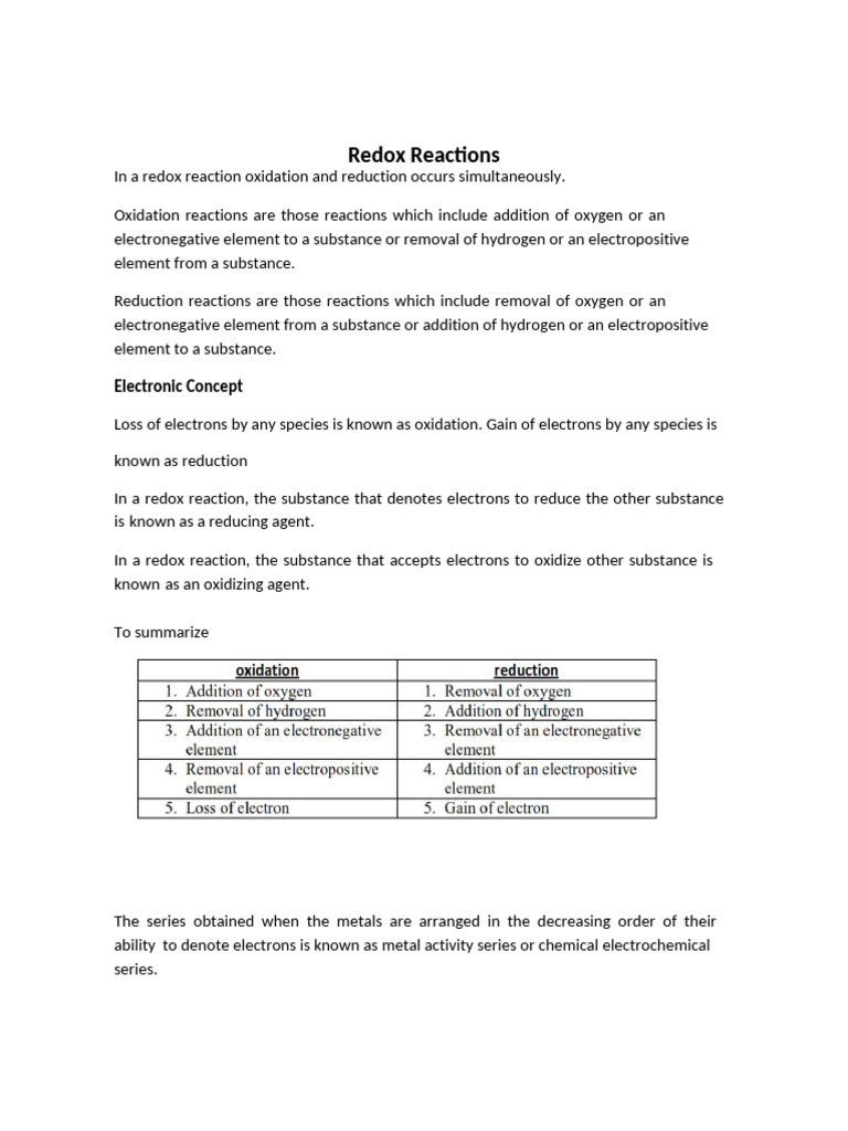 8 Redox Reactions Notes | PDF | Redox | Chemical Reactions