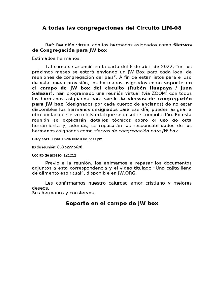 Reunión sobre uso de JW Box | PDF