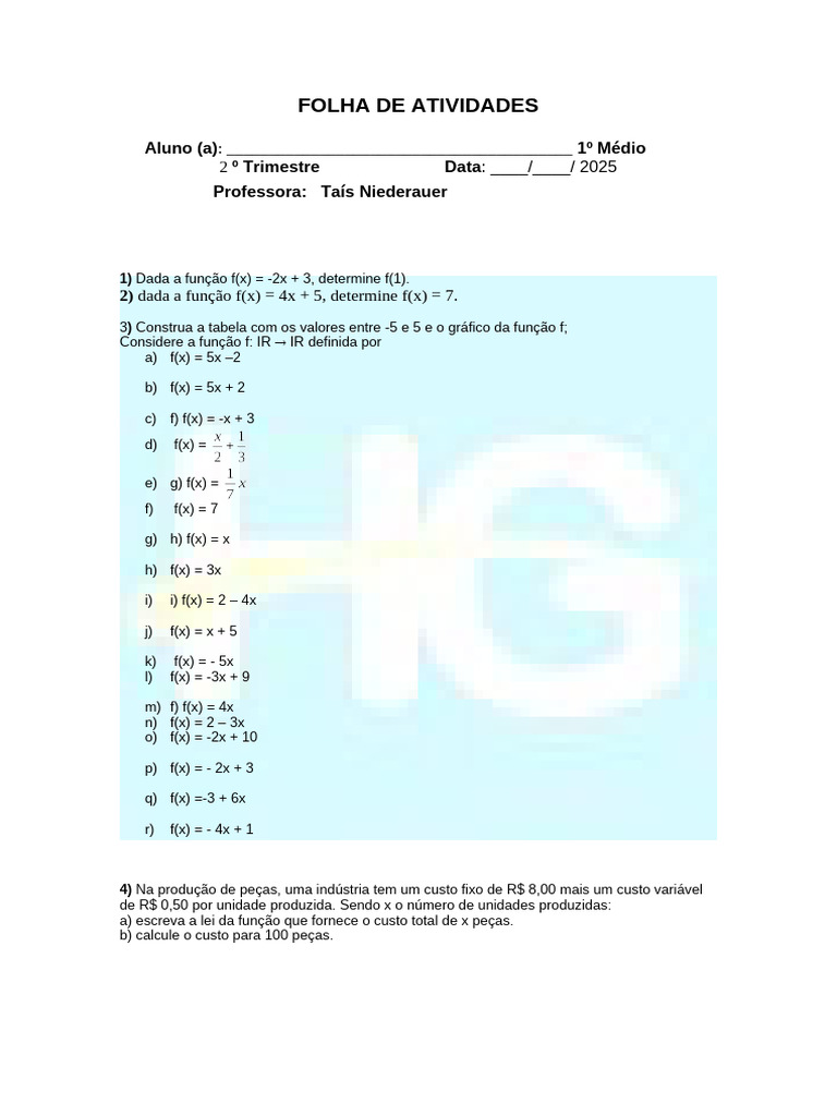 matematica trabalho 3 pontos funao | PDF