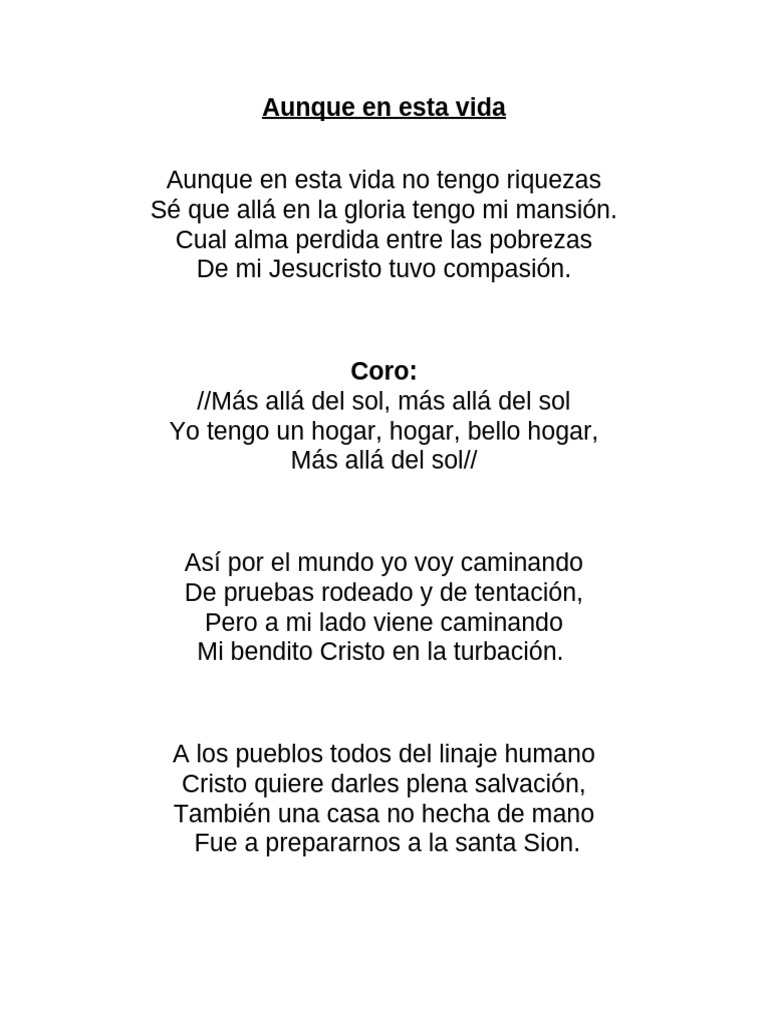 Aunque en esta vida: letra y mensaje | PDF