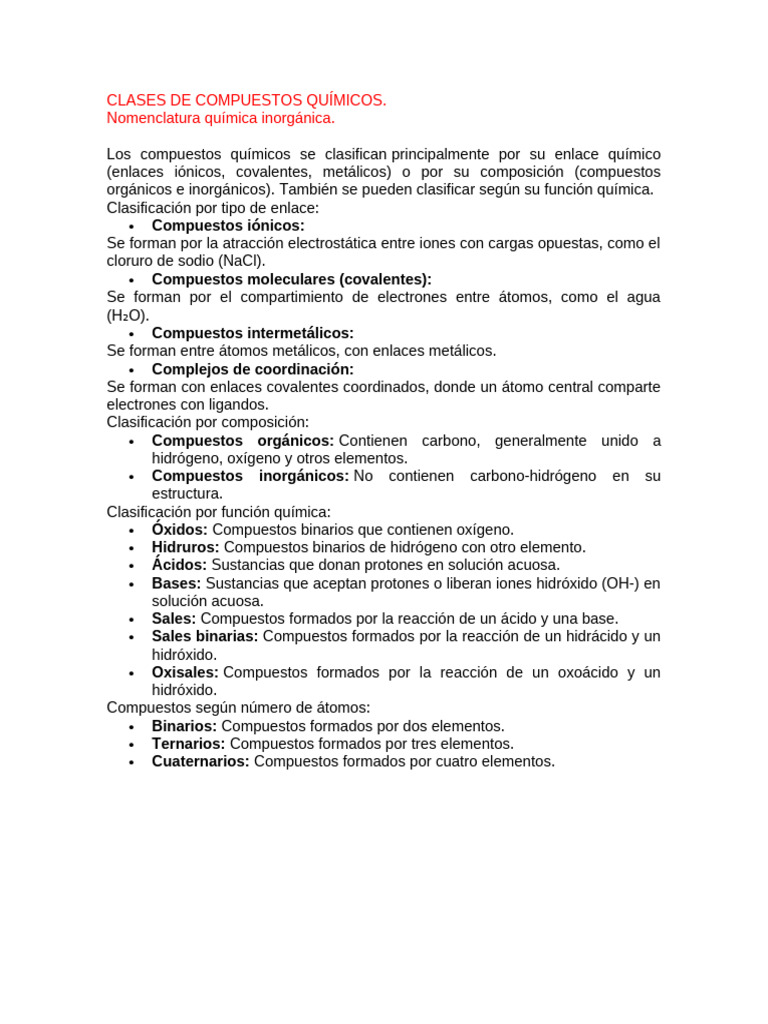 Clasificación de Compuestos Químicos | PDF