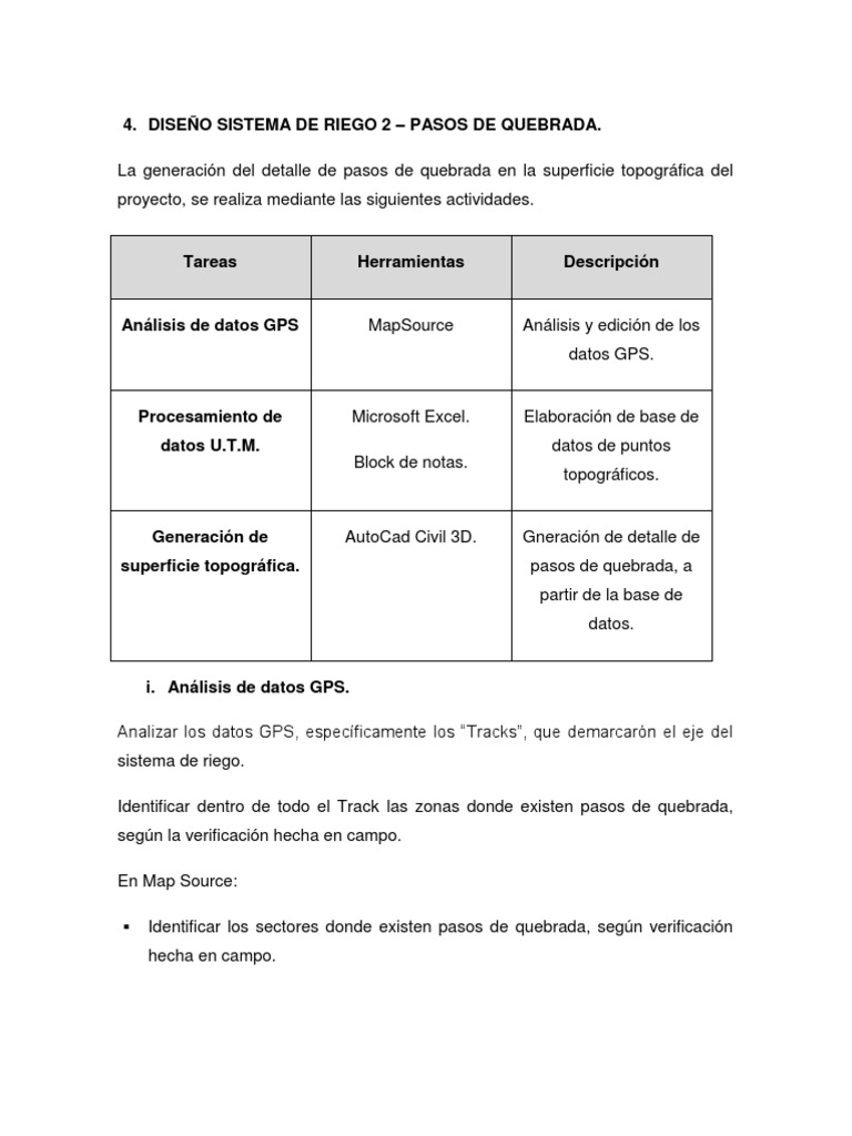 Diseño de Riego: Pasos de Quebrada | PDF | Topografía | Software