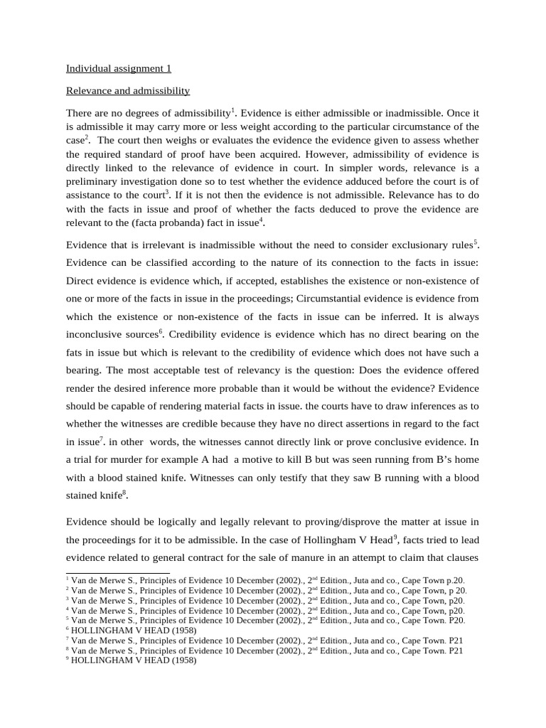 Relevance and Admissibility | PDF | Evidence (Law) | Relevance (Law)