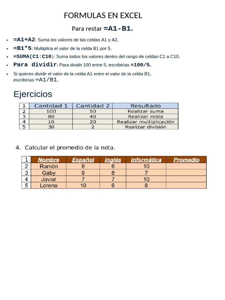 Formulas en Excel | PDF