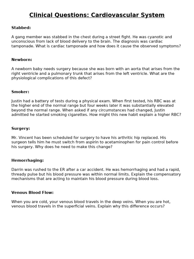 Clinical Questions-Cardiovascular System | PDF