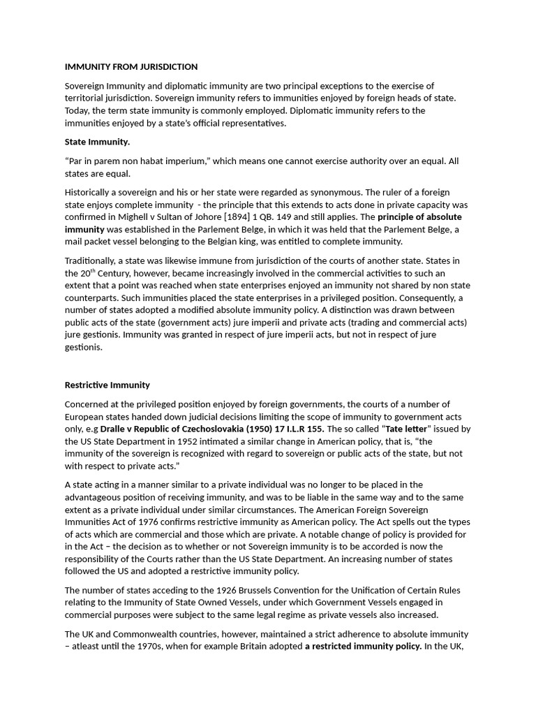 Understanding Sovereign and Diplomatic Immunity | PDF | Sovereign ...