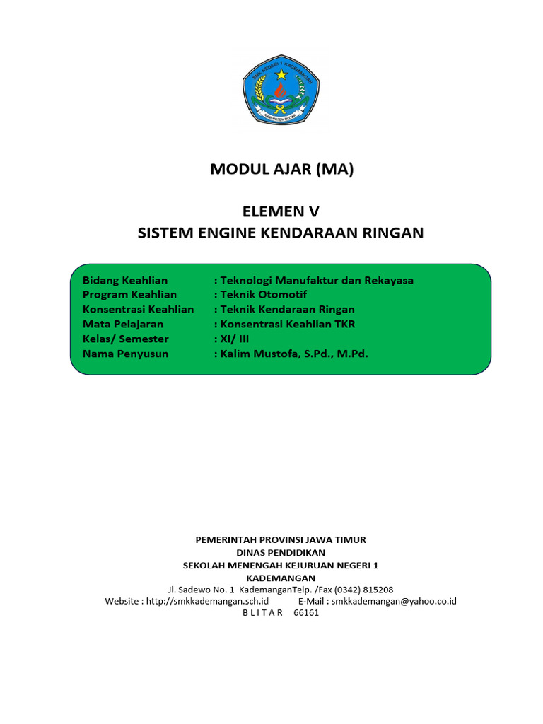 Modul Ajar Pemeliharaan Engine - Mekanisme Katup - 2025 - KALIM | PDF