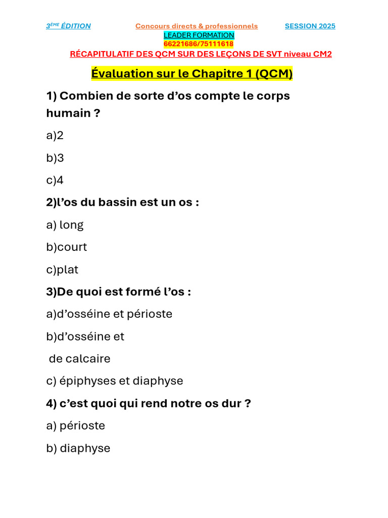 QCM SVT CM2 : Évaluation 2025 | PDF | Vaccins | Sang
