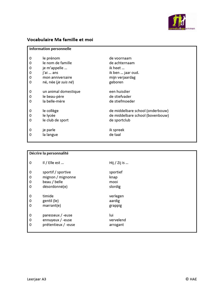 A3 - Vocabulaire Tâche 1 - Ma Famille Et Moi | PDF
