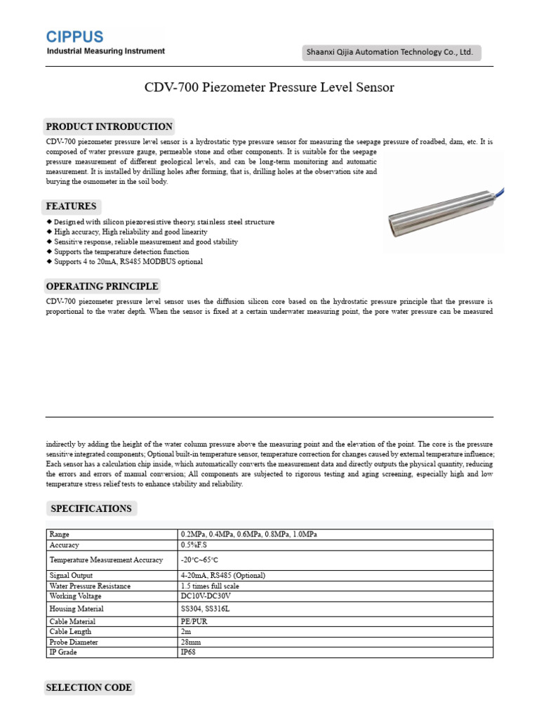 CDV-700 Series Datasheet | PDF | Pressure Measurement | Pressure