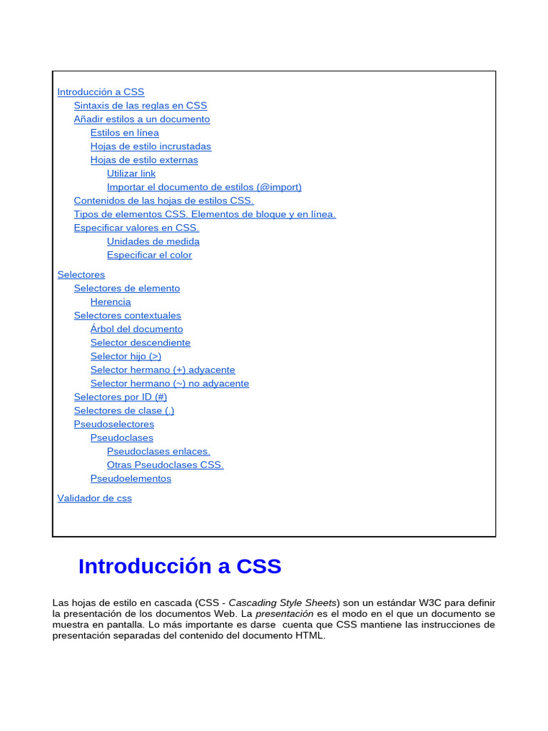 1 CSS - Introduccion y Selectores | PDF | Hipervínculo | Hipertexto