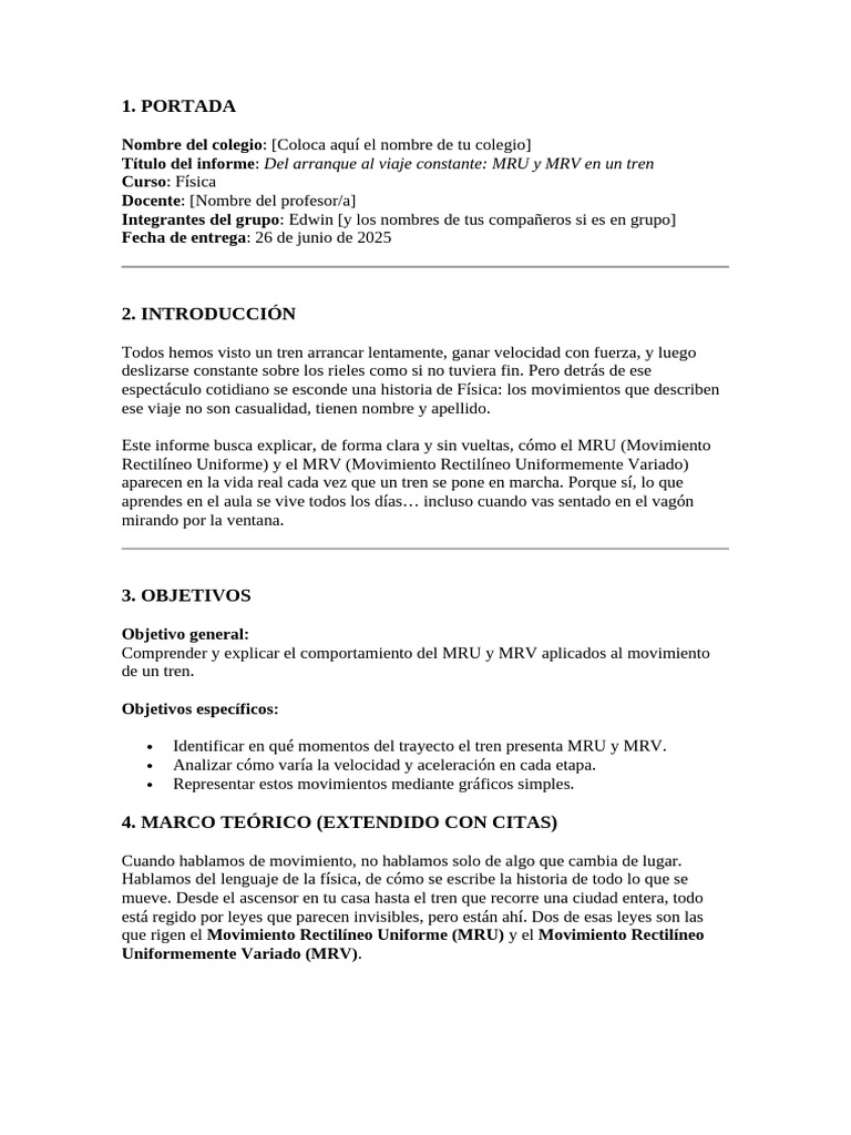 Informe de Mru y MRV | PDF | Velocidad | Aceleración