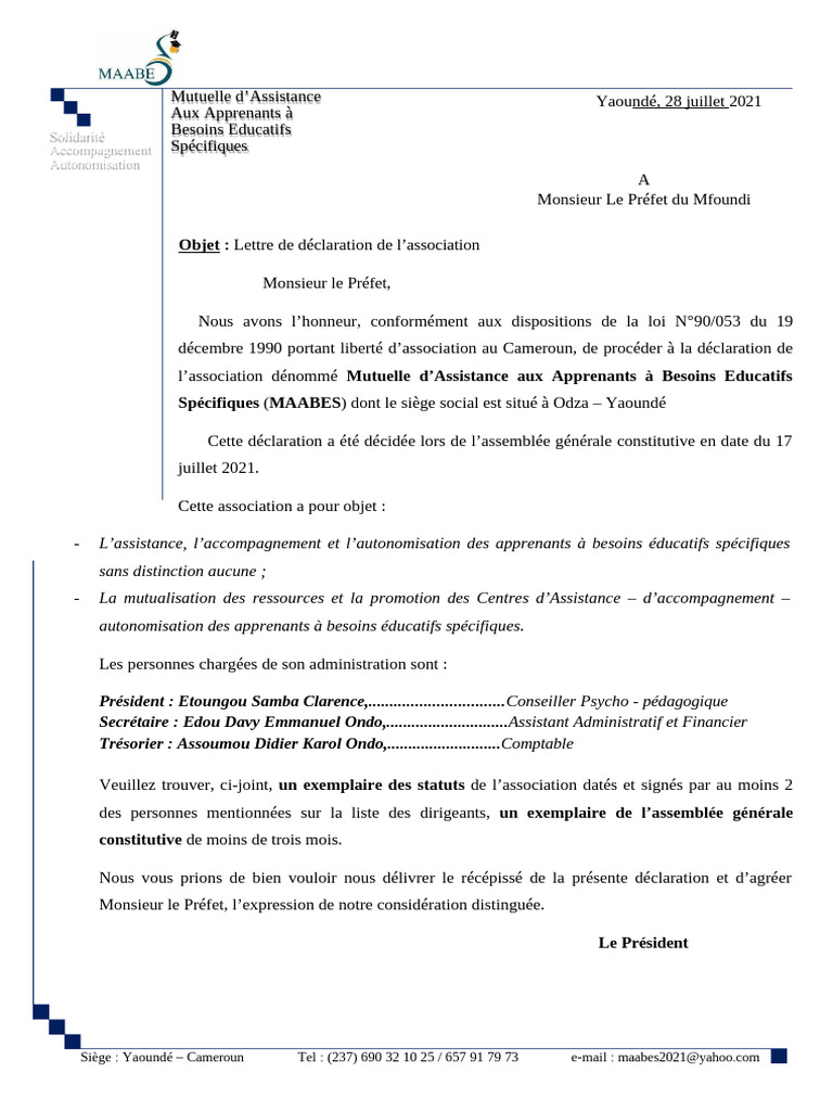 Déclaration de l'association MAABES à Yaoundé | PDF