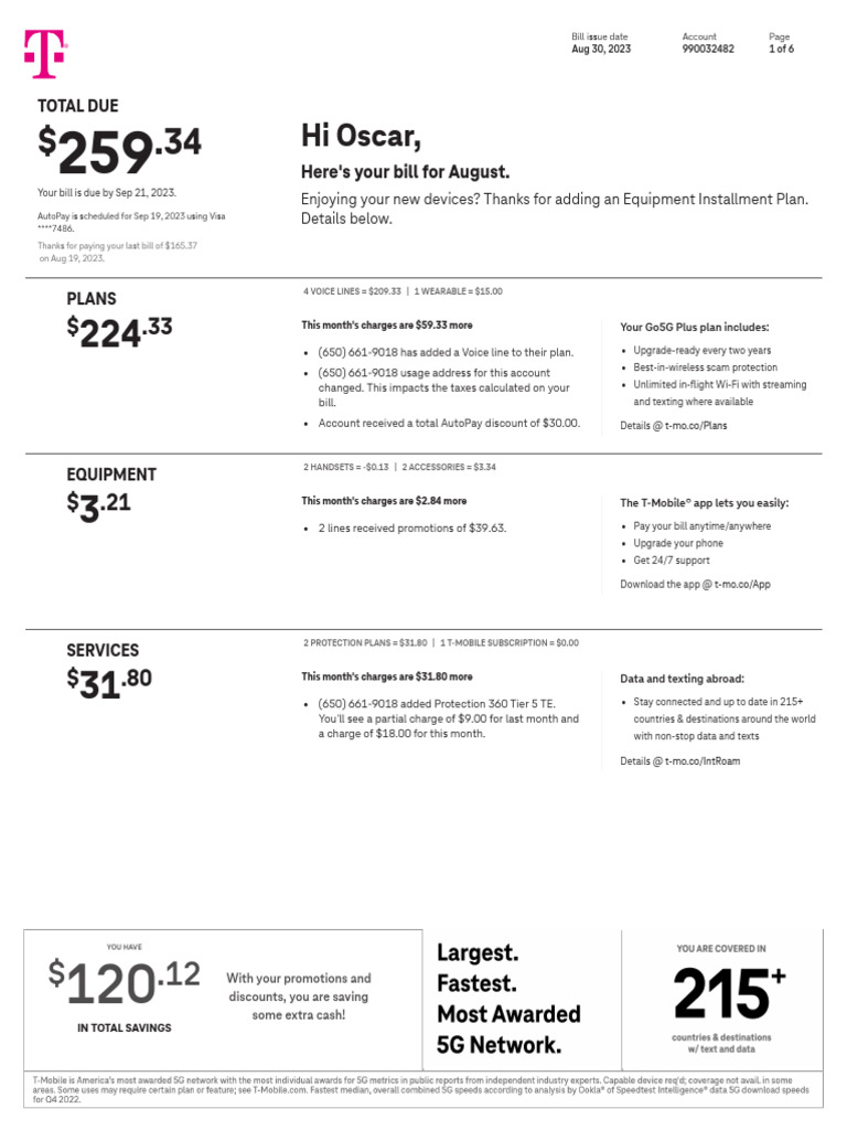Go5G Plus AAL 2L Billing Summary | PDF | Fee | T Mobile Us