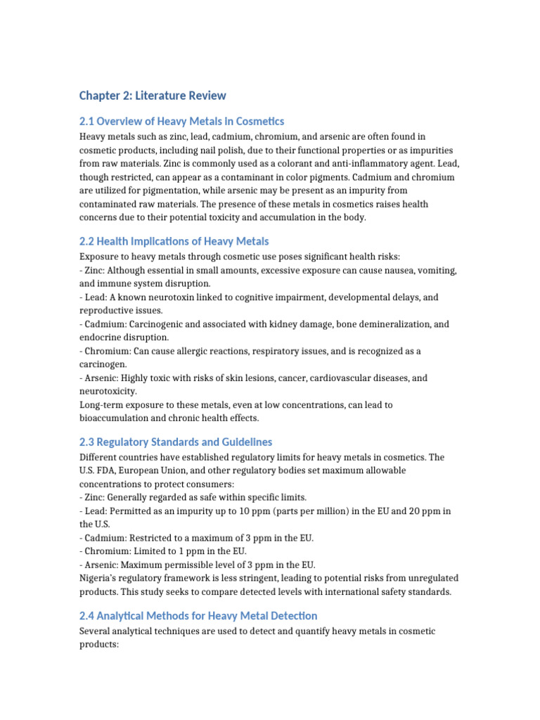 Chapter 2 Literature Review Heavy Metals Cosmetics | PDF | Cadmium | Lead