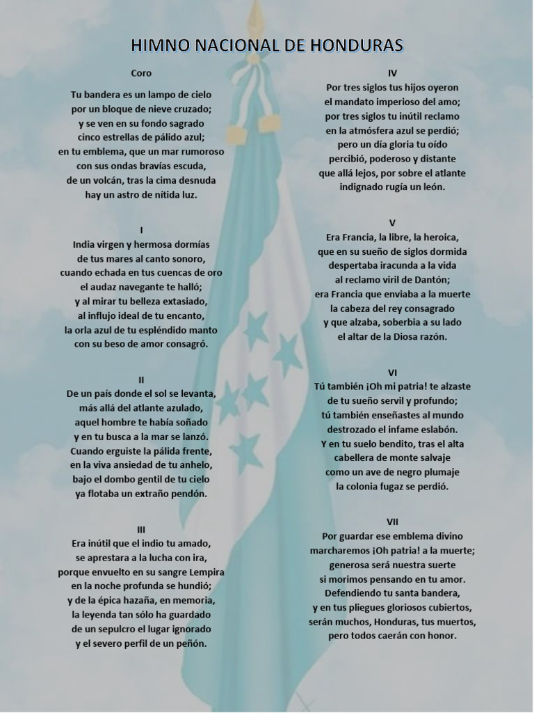 Himno Nacional de Honduras: Letra y Significado | PDF