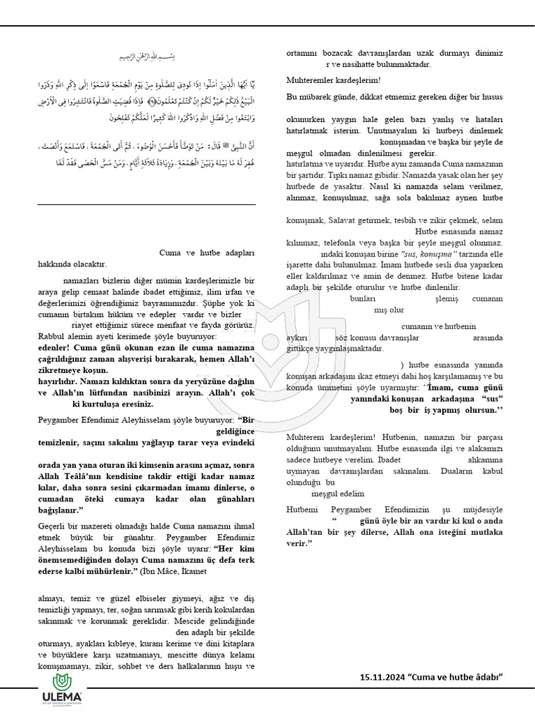 Cuma Ve Hutbe Âdabı | PDF