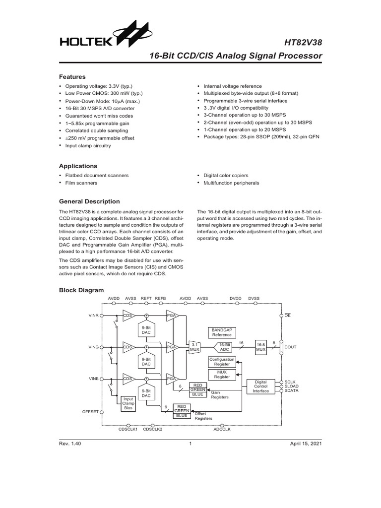 HT82V38v140 16bit 30Mhz | PDF | Analog To Digital Converter | Image Scanner