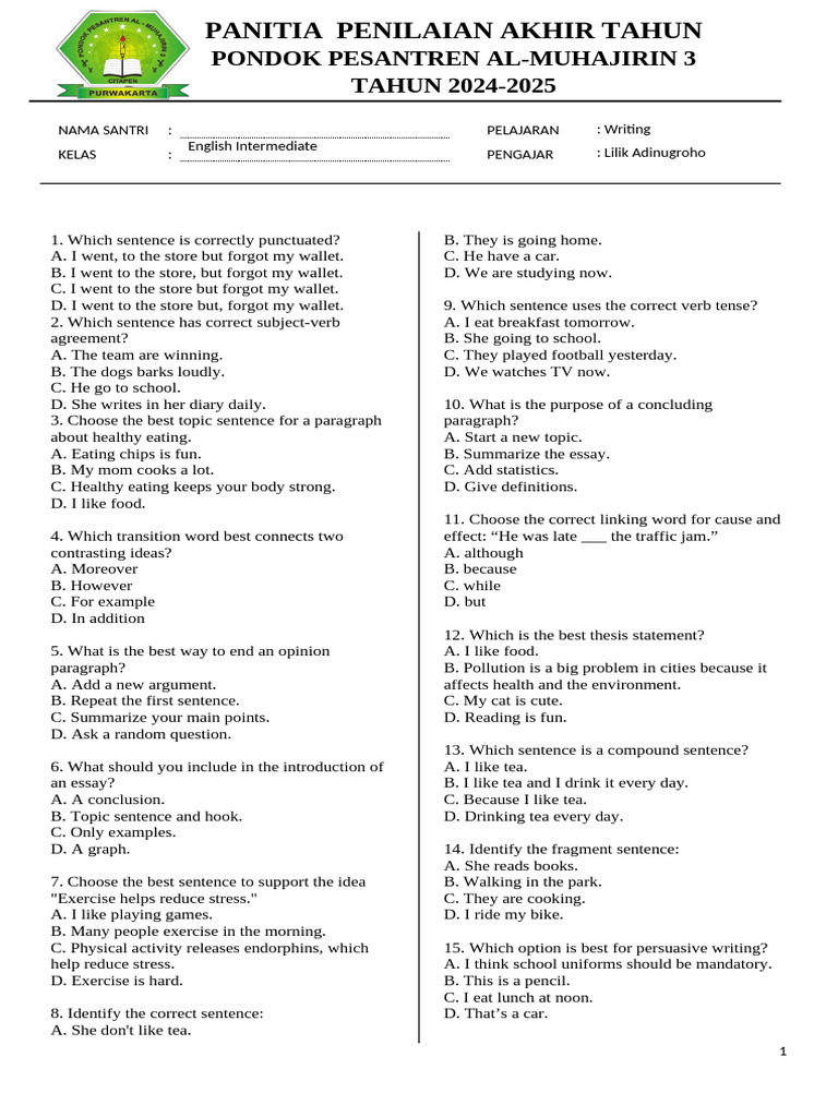 Lilik Soal English Intermediate | PDF