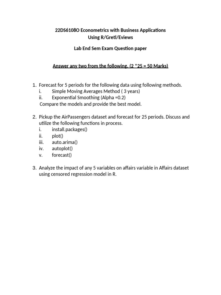 Lab End Sem - Econometrics With Business.... | PDF