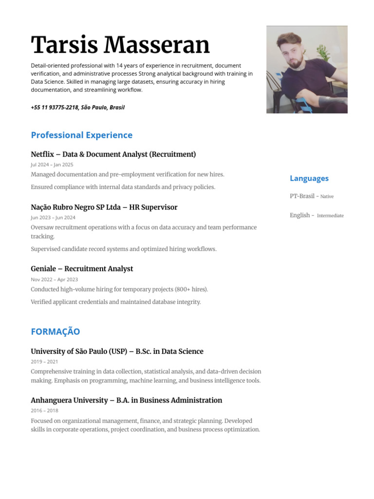 Tarsis Masseran: Recruitment & Data Analyst | PDF