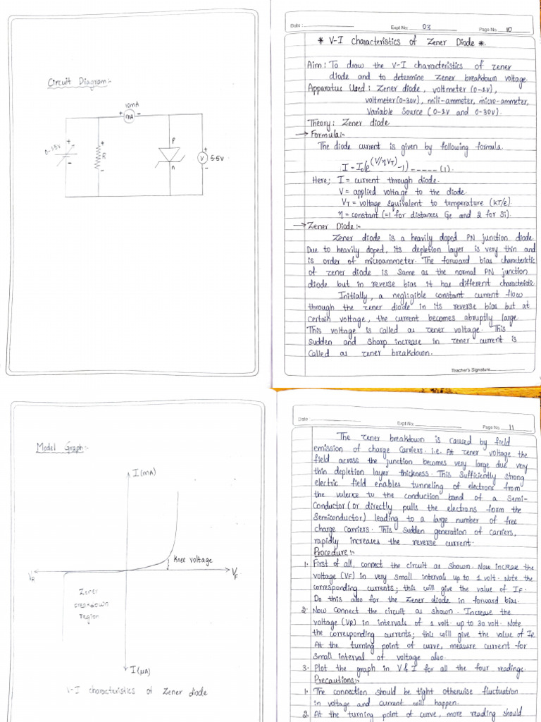 V.I Characteristics of Zener Diode | PDF | P–N Junction | Diode