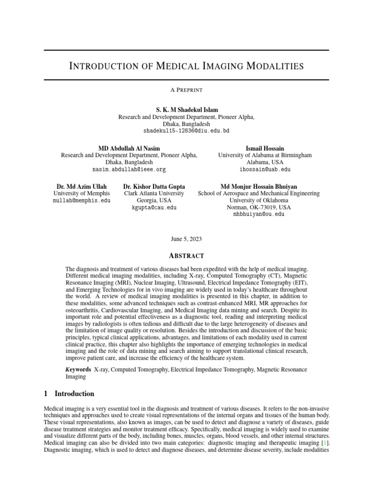 Introduction of Medical Imaging Modalities | PDF | Medical Imaging | Ct ...