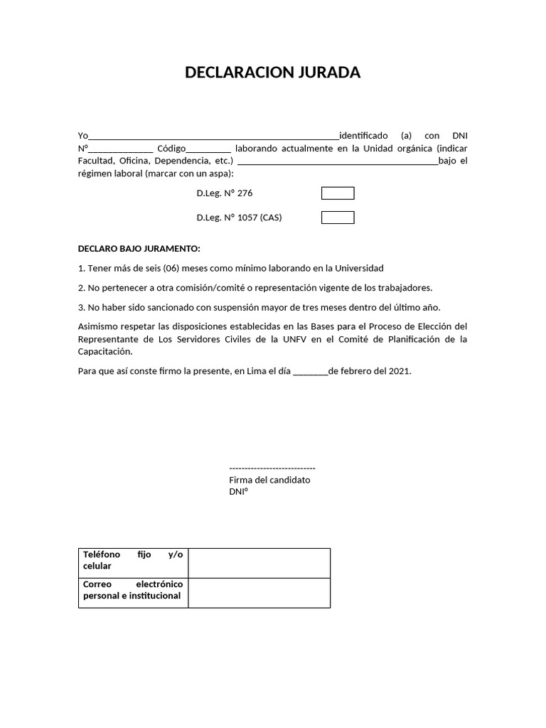Formato Declaracion Jurada | PDF