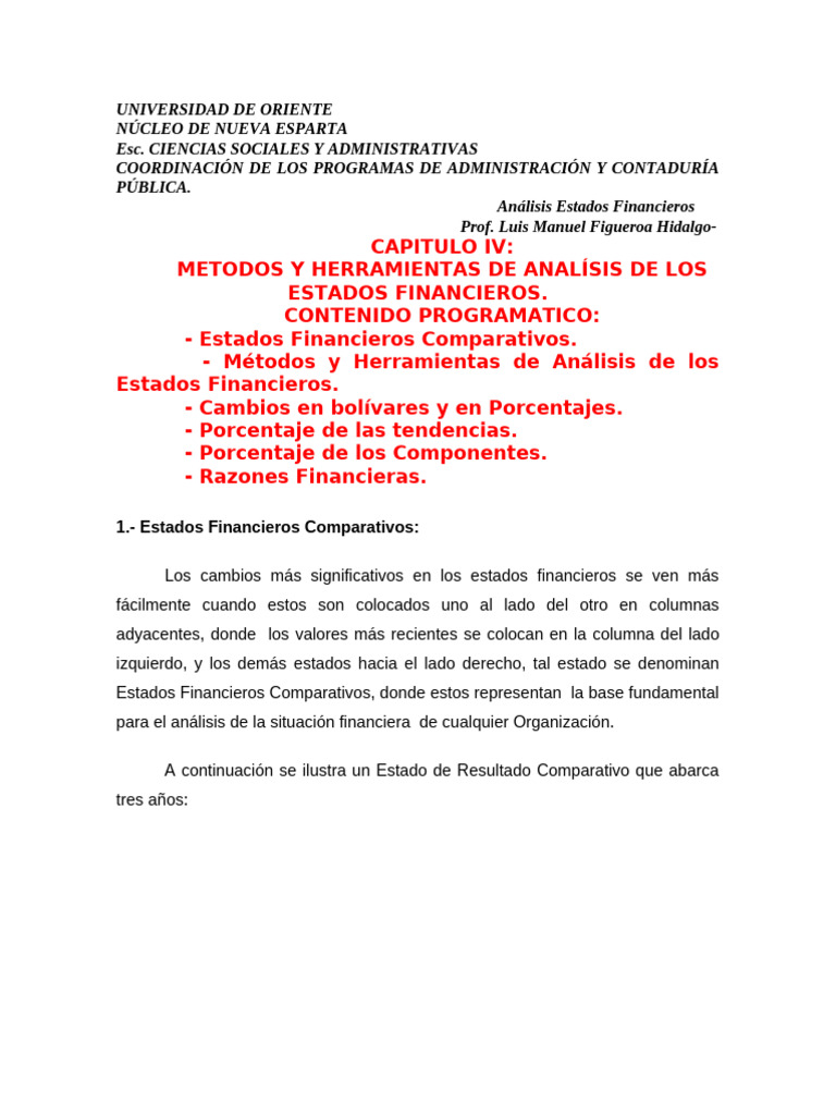 CAPITULO IV Metodos y Herramientas Análisis Edos Financieros | PDF ...