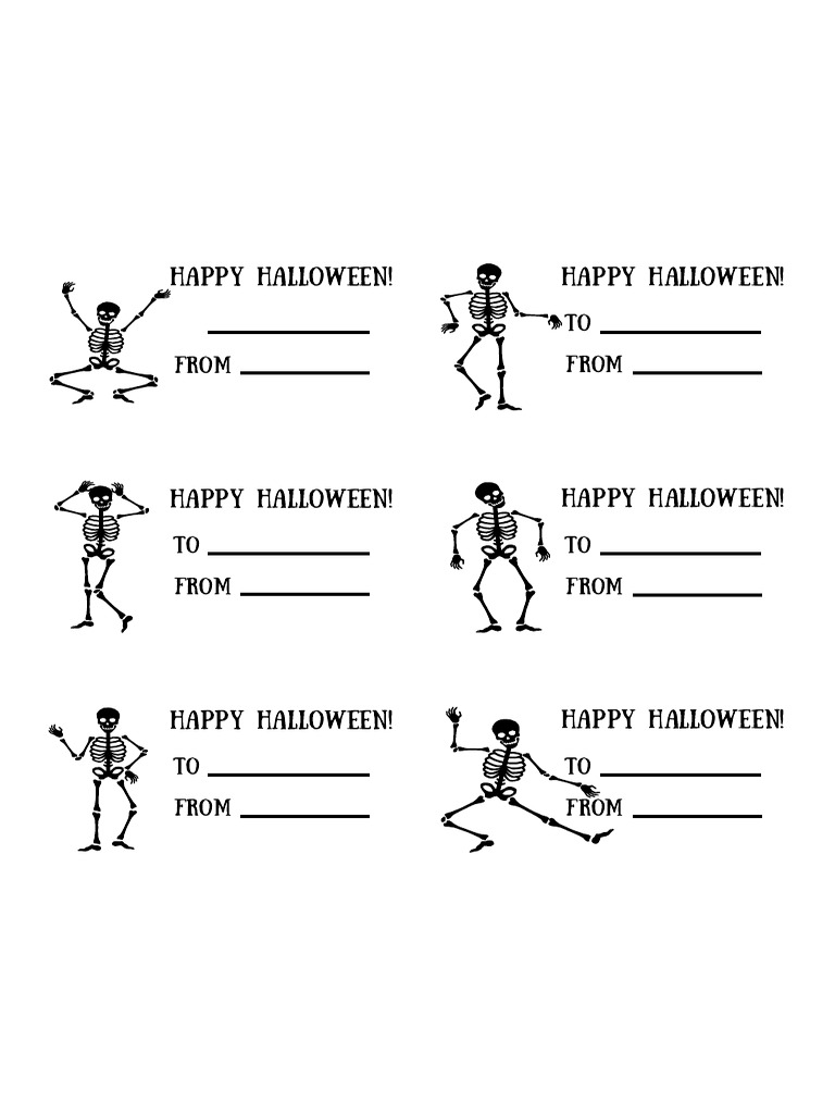 White Illustrative Skeleton Happy Halloween Gift Tag | PDF
