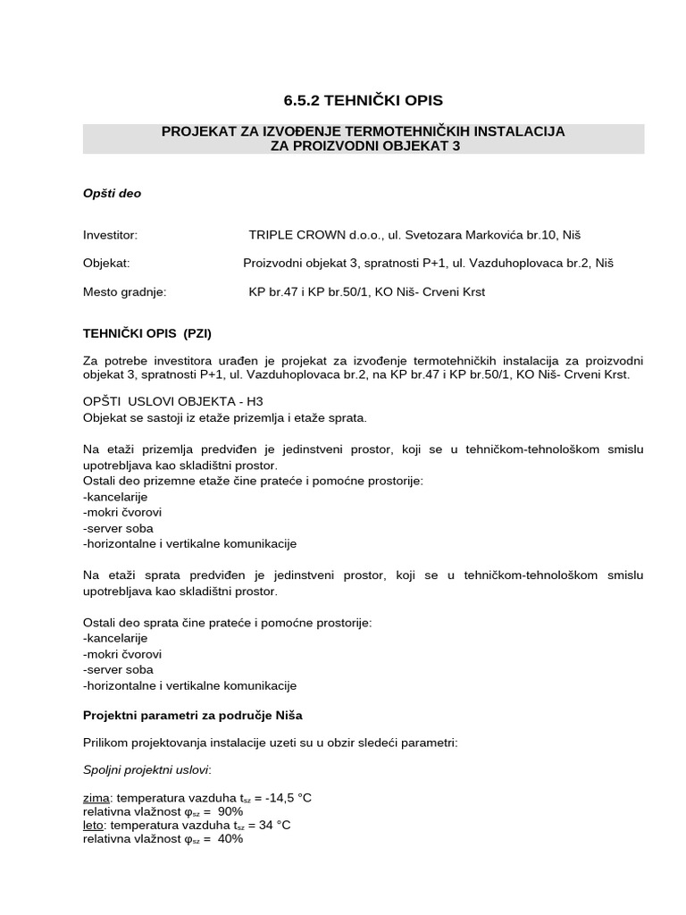 6.5.2 (PZI) TEHNICKI OPIS-H3-rev0 | PDF