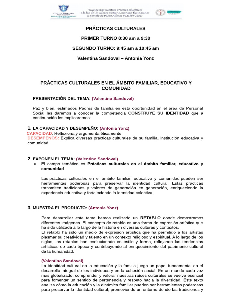 Practicas Culturales Dia Del Logro - 6d | PDF | Familia | Tradiciones