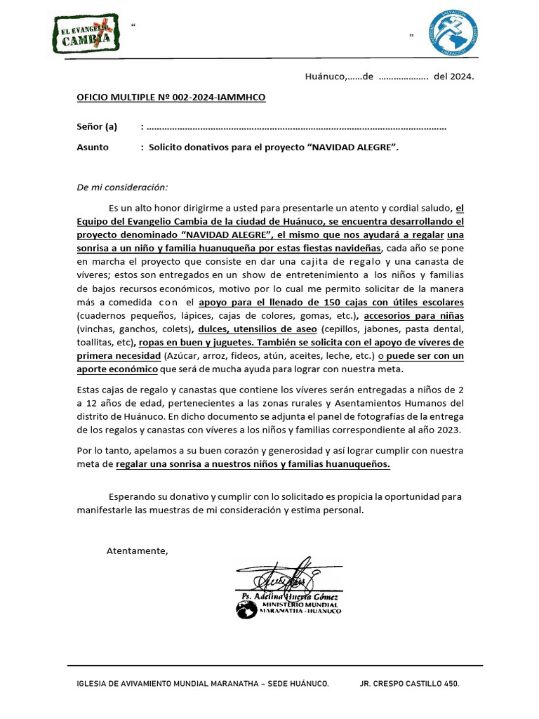 Oficio Navidad Alegre 2024 | PDF