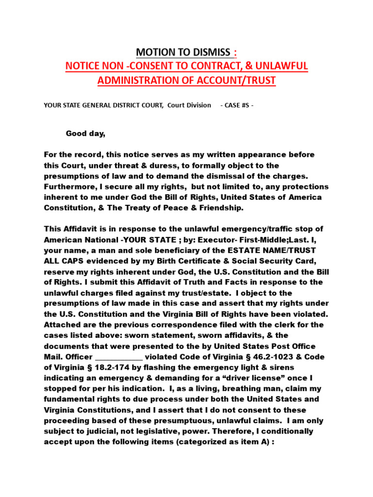 Motion To Dismiss Template | PDF | Evidence (Law) | Affidavit