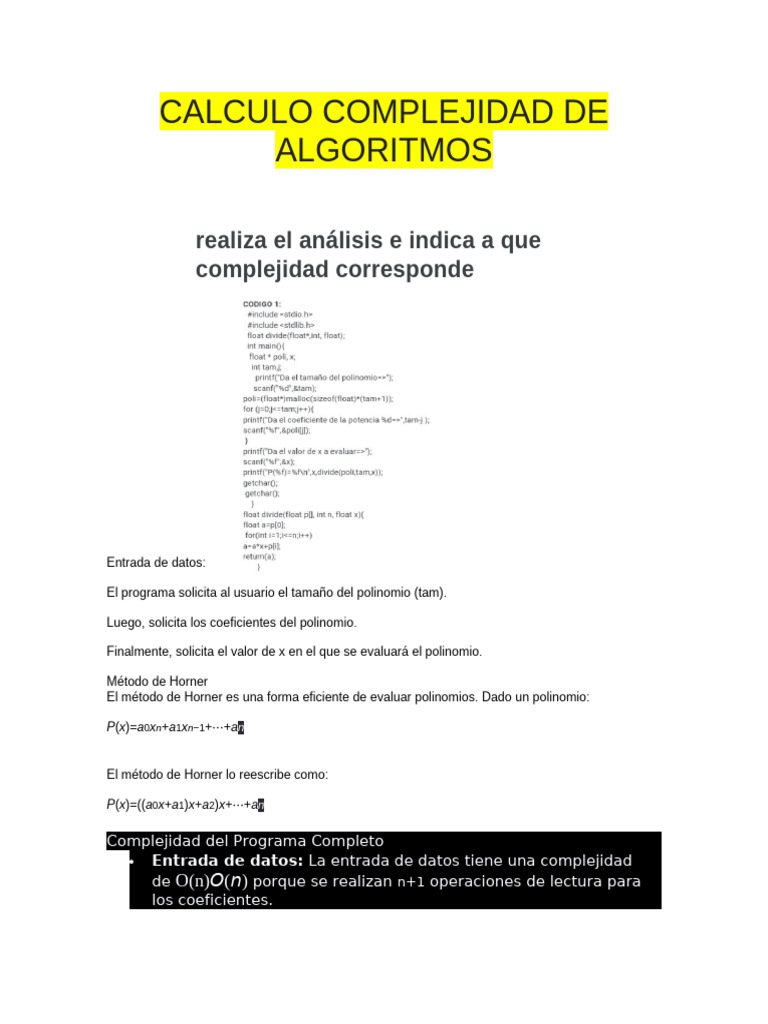 Calculo Complejidad de Algoritmos | PDF | Algoritmos | Teoría de la ...