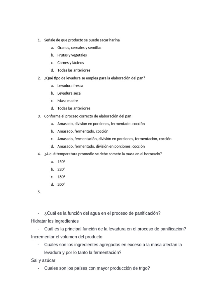 Señale de Que Producto Se Puede Sacar Harina | PDF | Panes | De masa ...