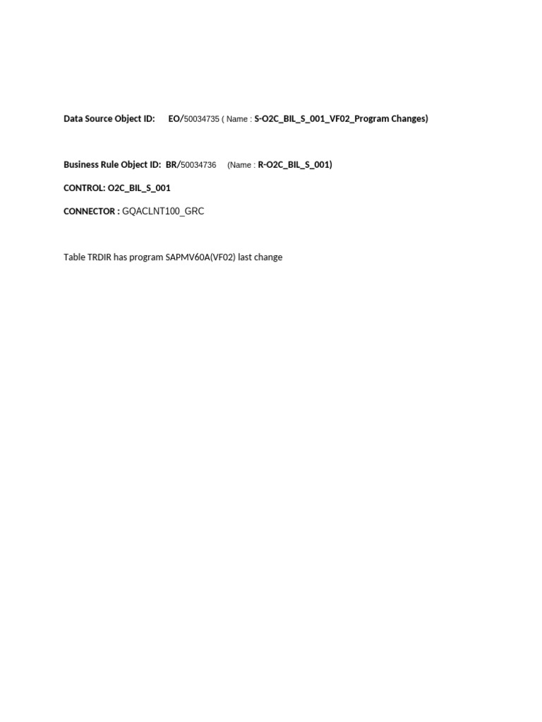 R-O2C BIL S 001 VF02 Changes Test Results | PDF