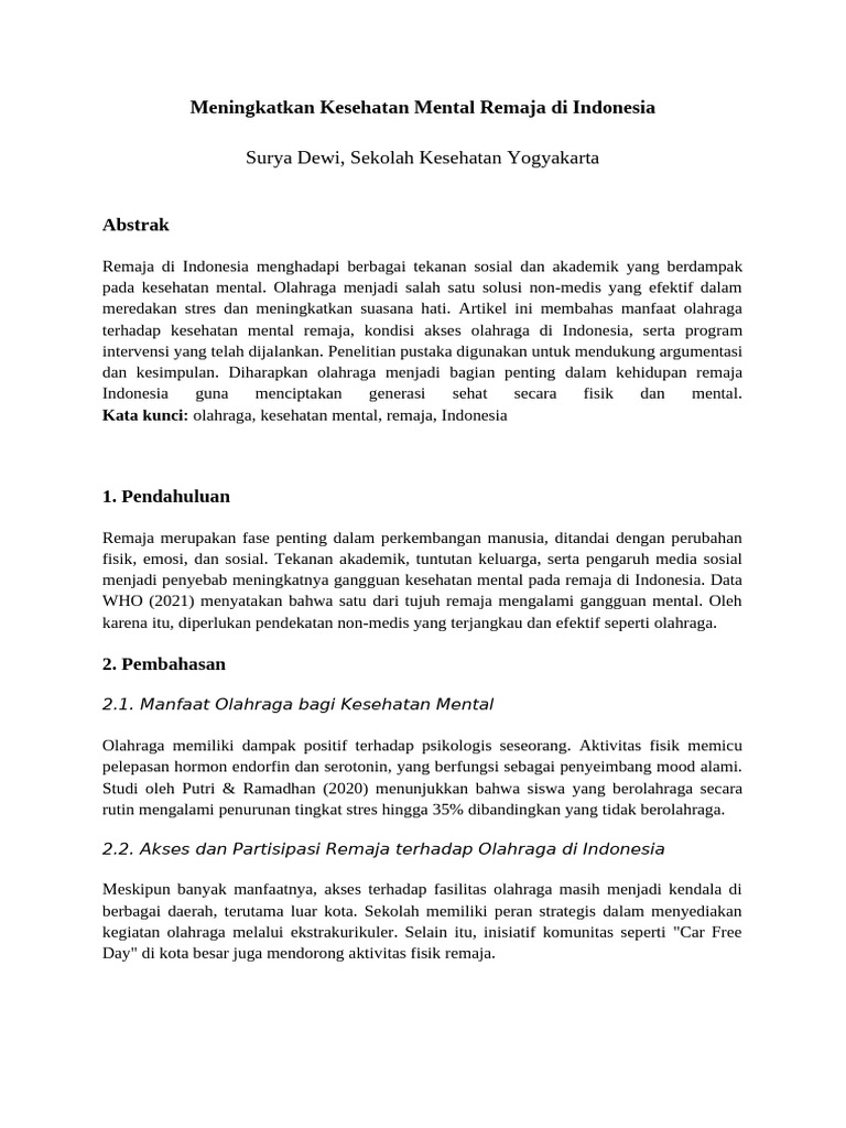 Meningkatkan Kesehatan Mental Remaja Di Indonesia | PDF