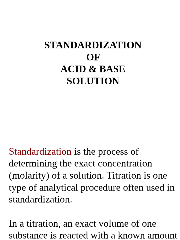 Acid-Base Solution Standardization | PDF | Titration | Chemistry