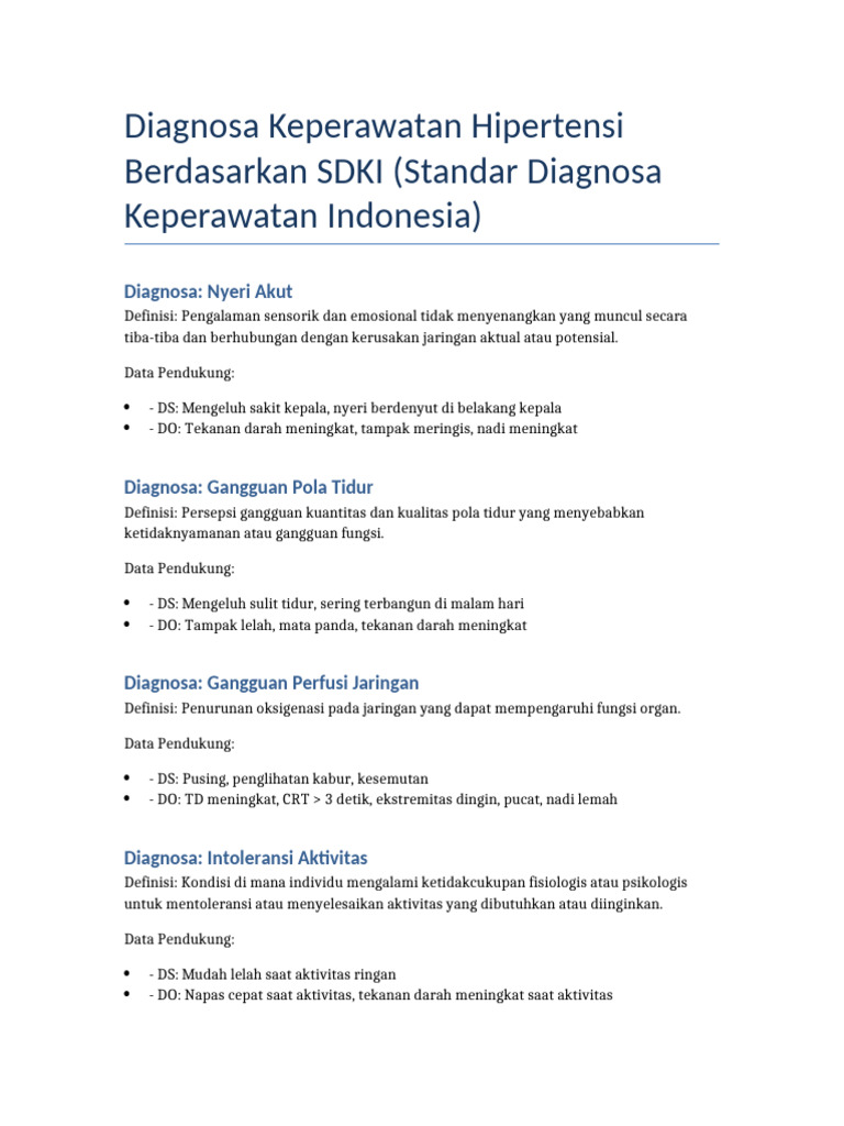 Diagnosa Keperawatan Hipertensi SDKI | PDF