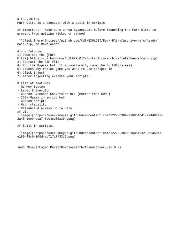 Furk Ultra: No Key Executor for Roblox | PDF