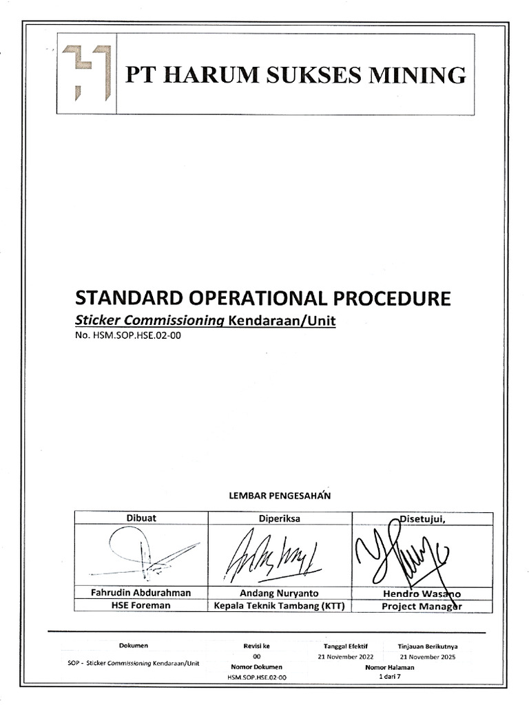 Prosedur Stiker Commissioning Kendaraan | PDF
