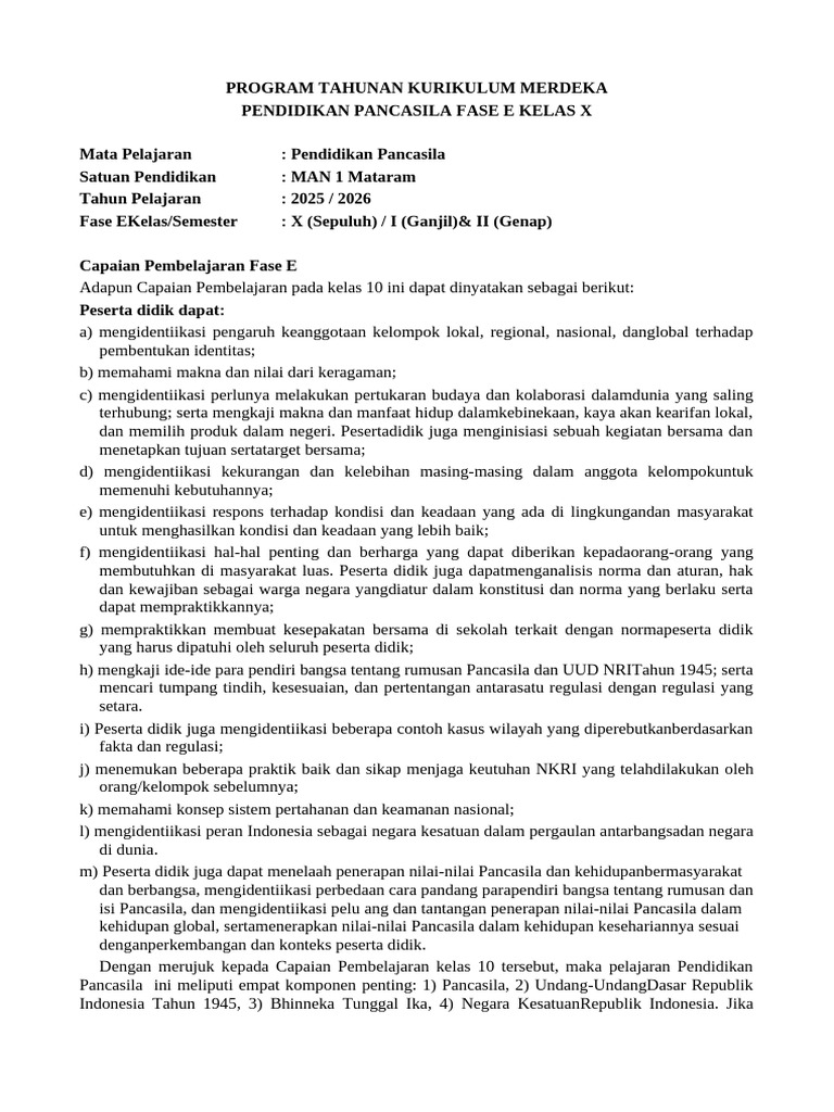 PROTA Fase E - Pendidikan Pancasila | PDF